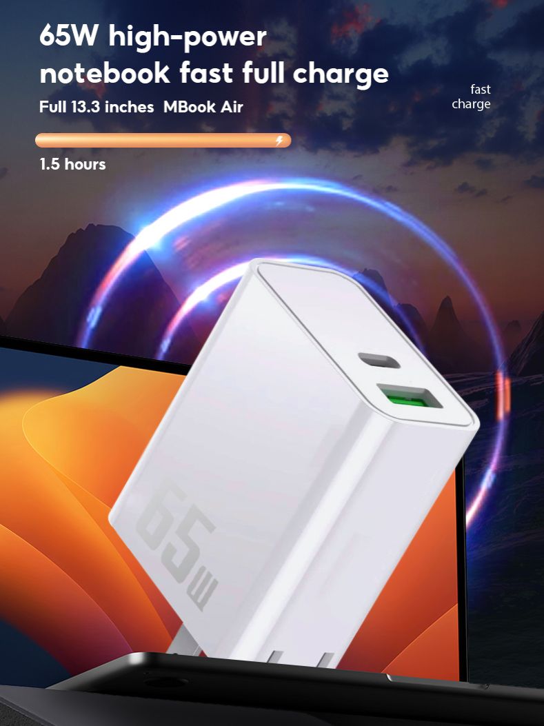 Hale 65W หัวชาร์จ 2 พอร์ต USB-A และ USB-C for iPhone iPad โน็ตบุค แท็บเล็ต MateBook Macbook fast ...