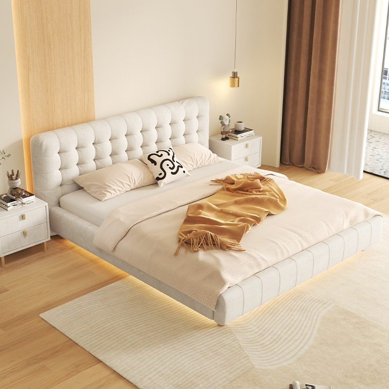 Bed เตียงนอน 6 ฟุต 5ฟุต Double Bed Tech cloth bed Cream Wind frosted ...