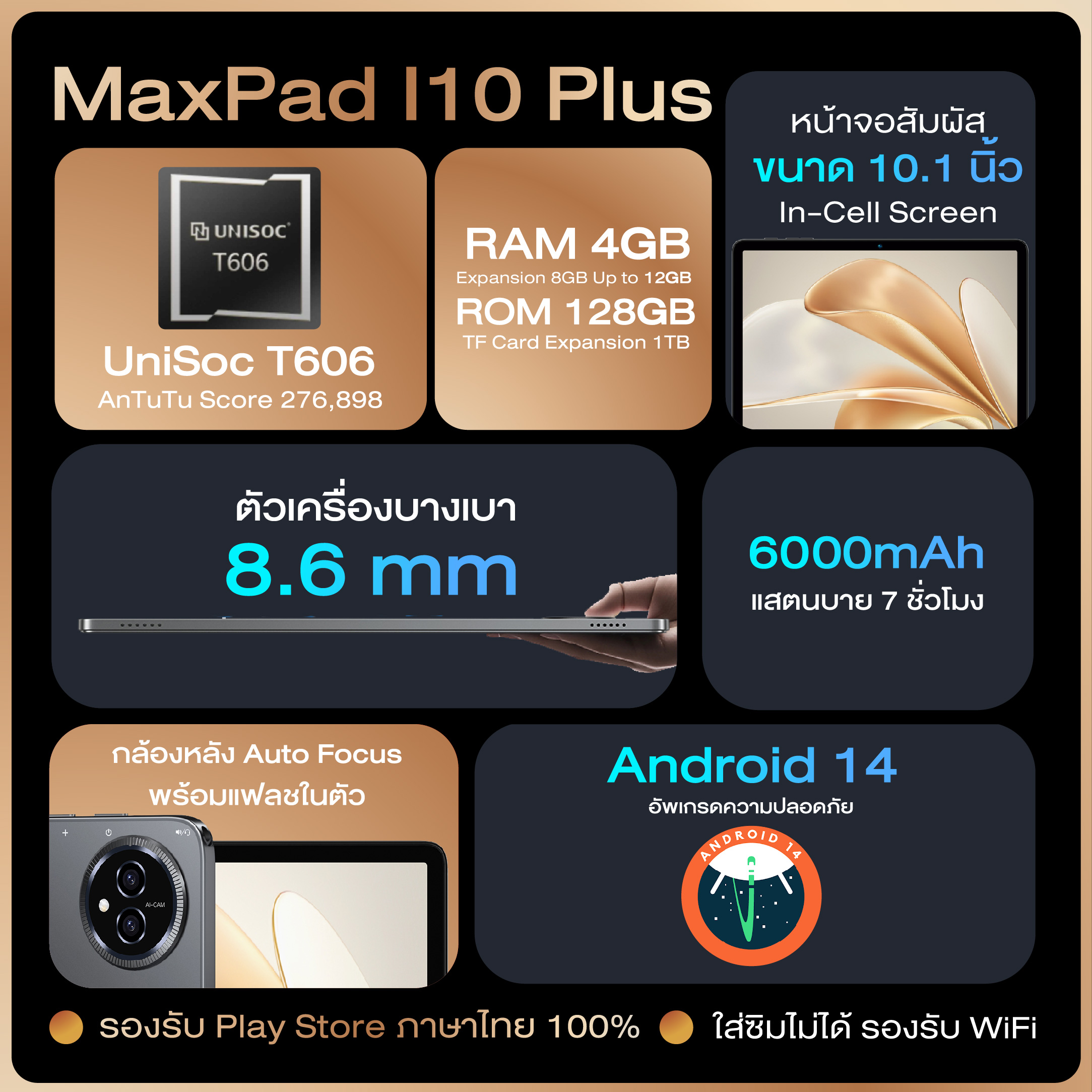 BMax i10 plus (2024) WiFi only tablet 10.1 IPs t606 octa-core RAM 12GB(4 8) rom 128GB 6000mAh ...