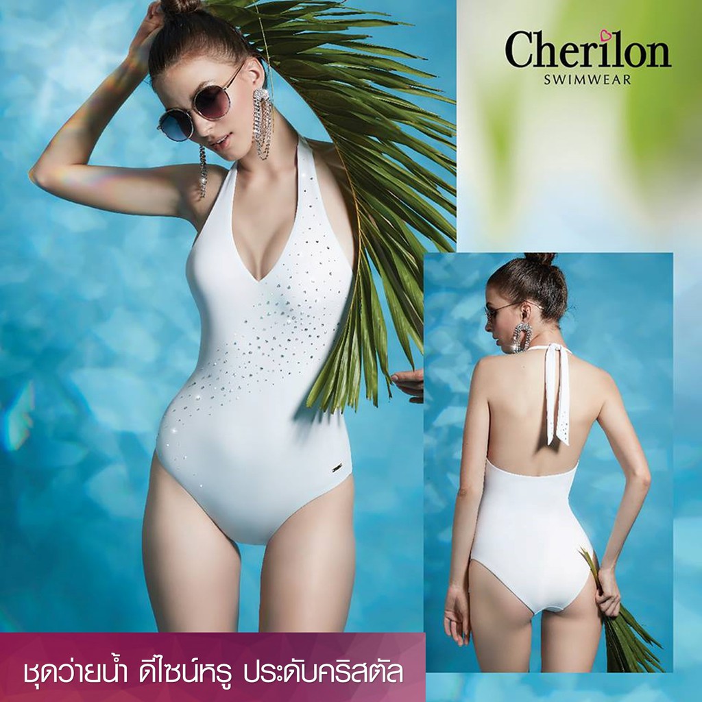 Cherilon Swimwear One Pieces ชุดว่ายน้ำ ชุดว่ายน้ำวันพีช เชอรีล่อน หรู ประดับคริสตัลสะท้อนแสง ...