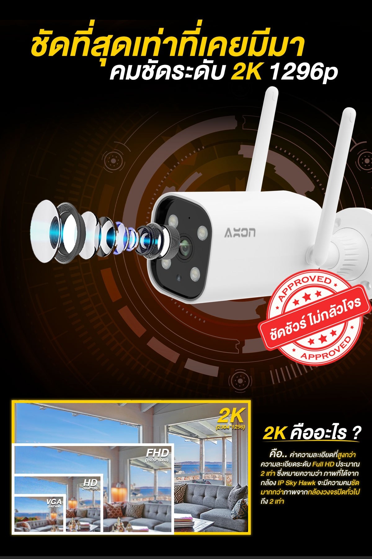 AXON Aero S1 and Pro กล้องวงจรปิด ชัด 2K กล้องบ้าน กันขโมย มี WIFI กล้อง IP camera กันน้ำ กันฝน ...