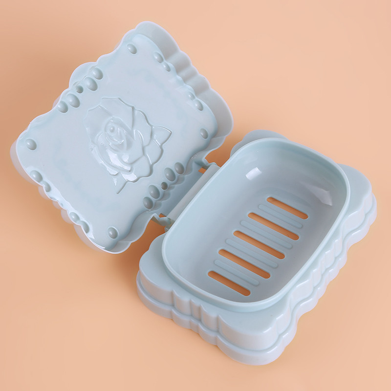 Rose Carved Portable Soap Dish Box Case Holder Wash Dust-proof Shower ...