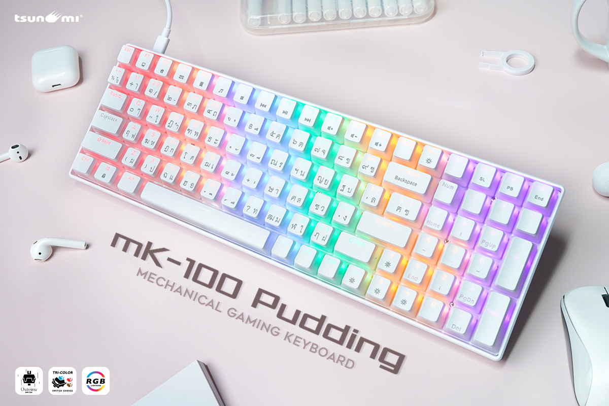 Tsunami MK-100 คีย์บอร์ดเกมมิ่ง คีย์แคปพุดดิ้ง Outemu Switch G7185 ...
