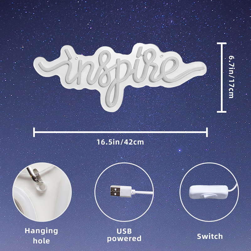 Inspire Script แสงนีออนป้ายผนังสีขาวบอกว่าโคมไฟ Usb สวิทช์ตกแต่งบ้าน ...