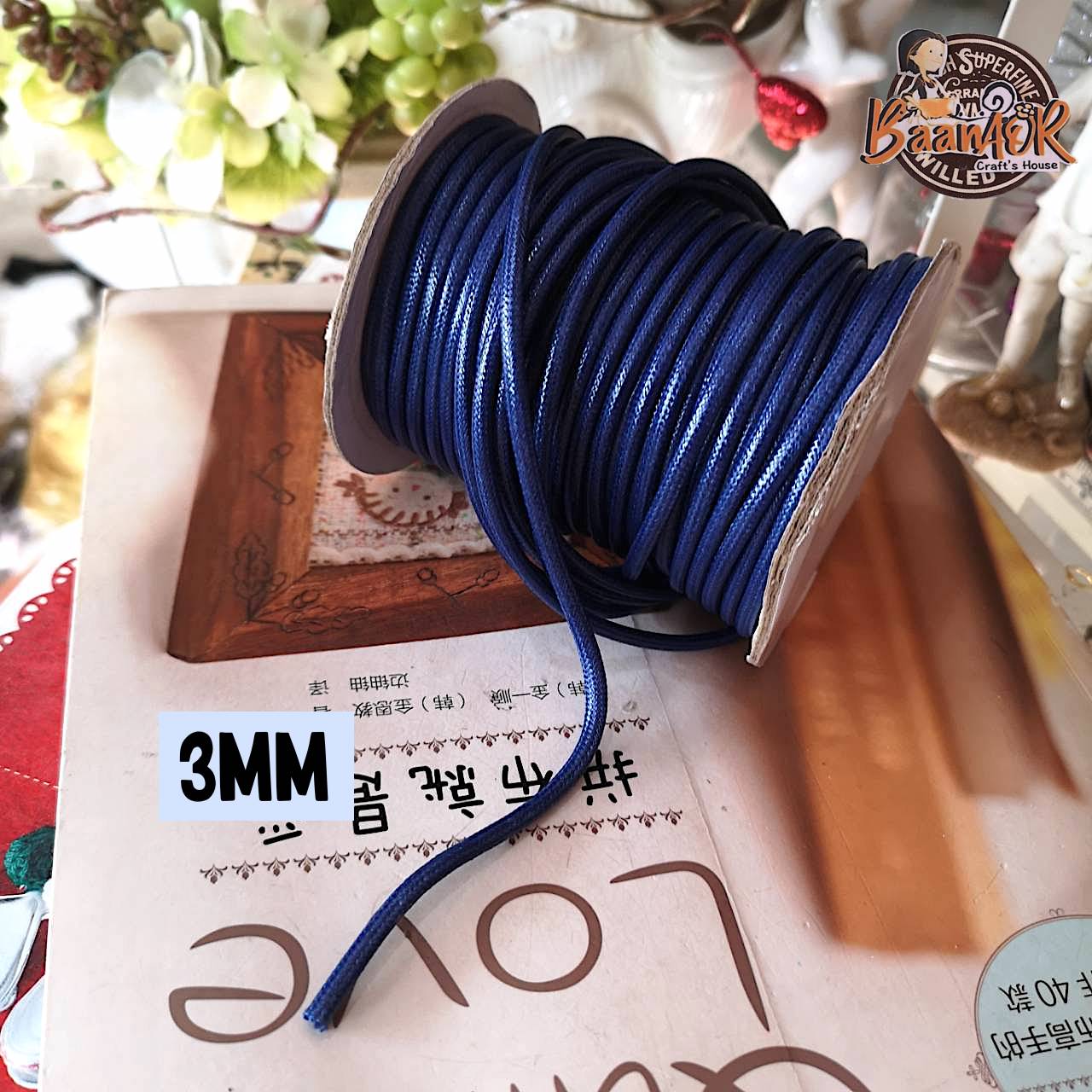 3MM #121 (มีให้เลือกสองขนาด) เชือกหนัง เชือกแว๊กซ์ เกาหลี เส้นกลม 3 มิล สีฟ้ากรมท่า / 3mm ...