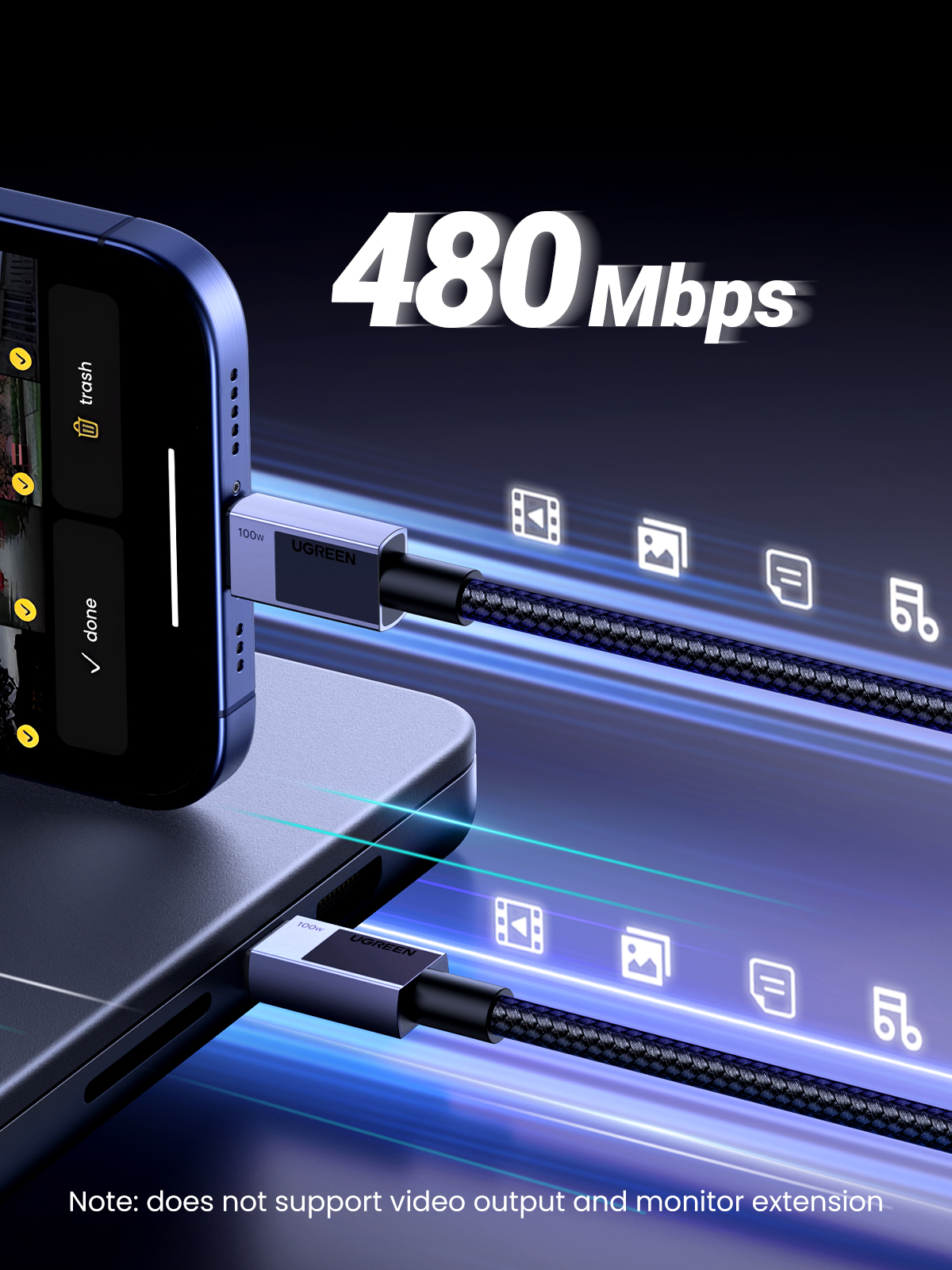 UGREEN 100W Type C Fast Charging Cable E-Marker for iPhone 15 Series Samsung S24 S23 Ultra iPad ...