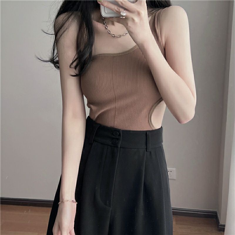 Zero SHOP????พร้อมส่ง???? (Zero-FY1823) เสื้อกล้ามไหมพรม มีฟองน้ำ ดีเทลสายข้างเดียว เว้าเอวเซ็ก ...