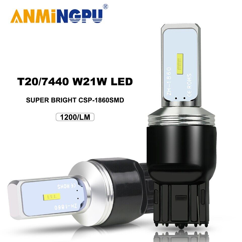 ANMINGPU 1x สัญญาณ W21W LED 7440 T20 7443 W21 5W หลอดไฟ Led CSP 1860SMD 3156 LED P27W T25 3157 ...