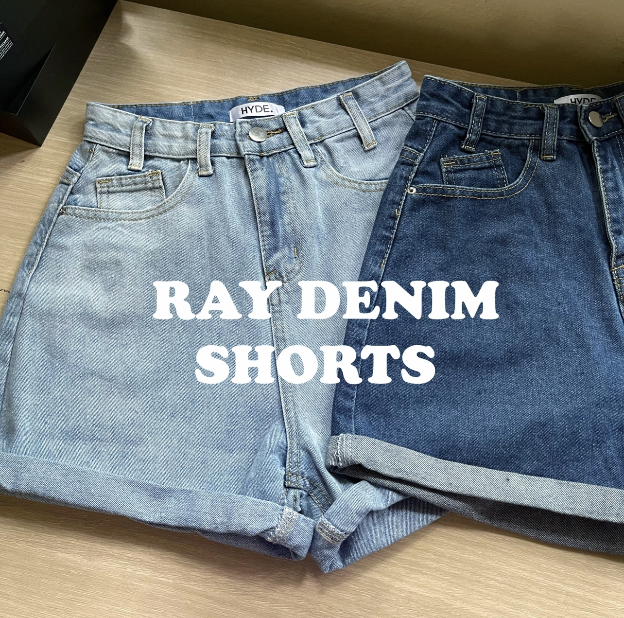 HYDE - RAY DENIM SHORTS พับขา สั้น-ยาว in Light/ Dark blue / White ...