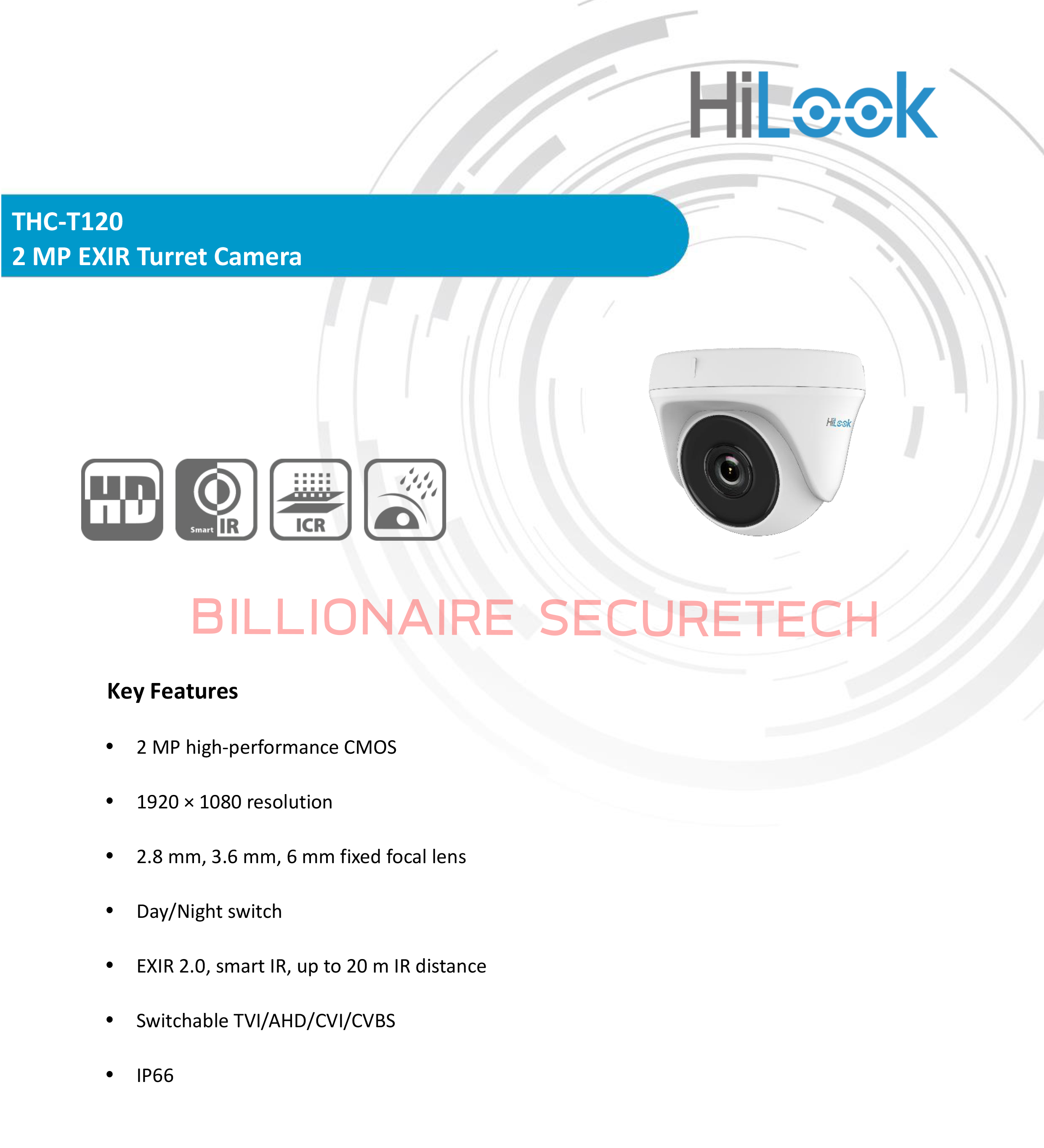 HILOOK กล้องวงจรปิด HD 4 ระบบ 2 MP THC-T120-PC (3.6 mm) BY BILLIONAIRE ...