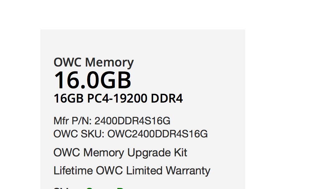 OWC 16GB 2400MHZ DDR4 SO-DIMM PC4-19200 Memory Upgrade for 2017 iMac 27 ...