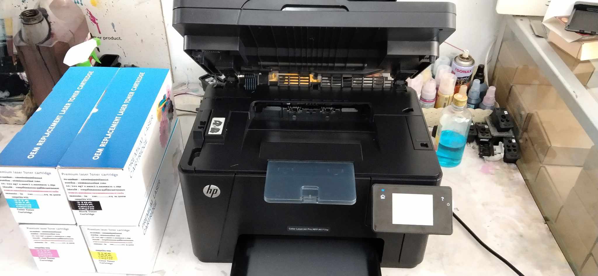 Printer HP Color LaserJet Pro MFP M177fw เลเซอร์สี มือสอง สภาพดี มีหมึก ...
