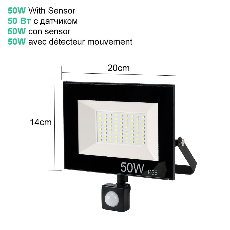 10W 20W 30W 50W 100W LED Flood Light 220V 240V Waterproof PIR Motion Sensor Floodlight Outdoor ...