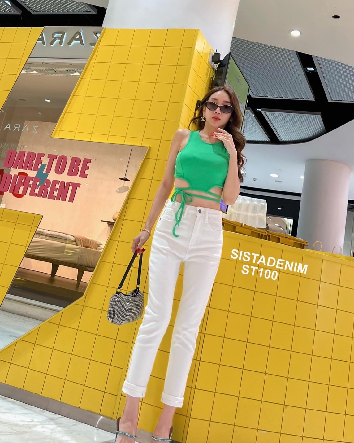 ST100 กางเกงยีนส์สีขาวทรงสลิม - Sista Denim - ThaiPick