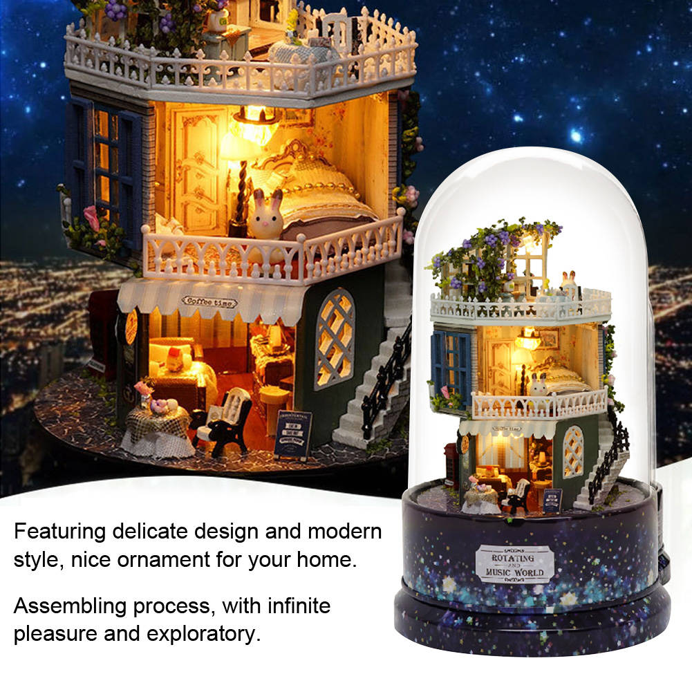 Rotating Music Dollhouse หมุนเพลงDIYบ้านตุ๊กตาลูกบอลแก้วโมเดลจากไม้มินิ ...