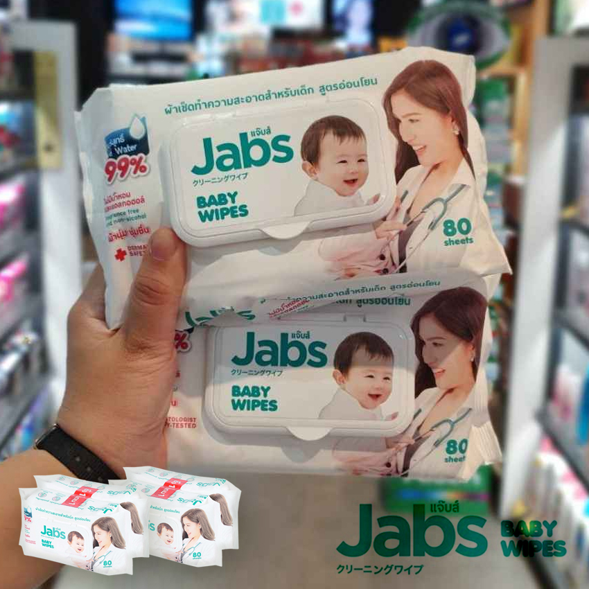 Jabs baby wipes กระดาษทิชชู่เปียก แจ็บส์ ของแท้ 100% 80 แผ่น (5 แถม 5 ...