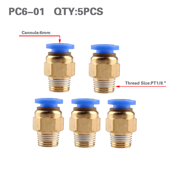 Pneumatic Fitting PC6-01 6mm OD Cannula 1/8 Thread Pneumatic quick ...