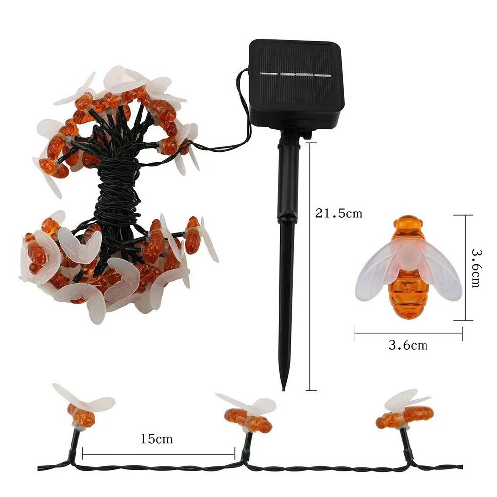 Solar Power Honey Bee LED Fairy String Waterproof Outdoor Lights Solar ...