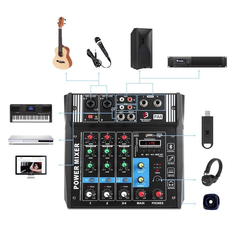 POWER MIXER มิกเซอร์ MINI 4CH ขยายเสียง200วัตต์ BLUETOOTH USBขายบ้า 4 ...