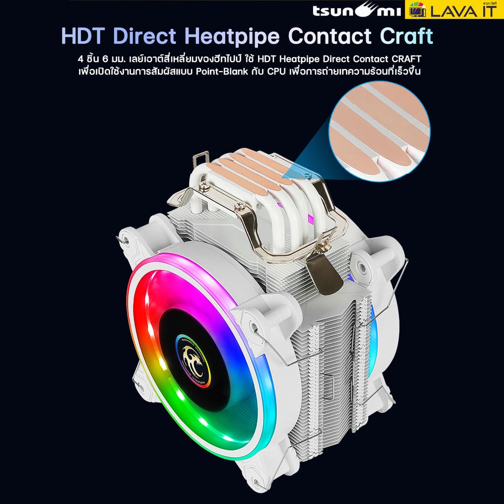 Tsunami 1262 150W พัดลมฮีทซิงค์ พัดลมระบายความร้อน CPU แบบคู่ ท่อระบาย ...