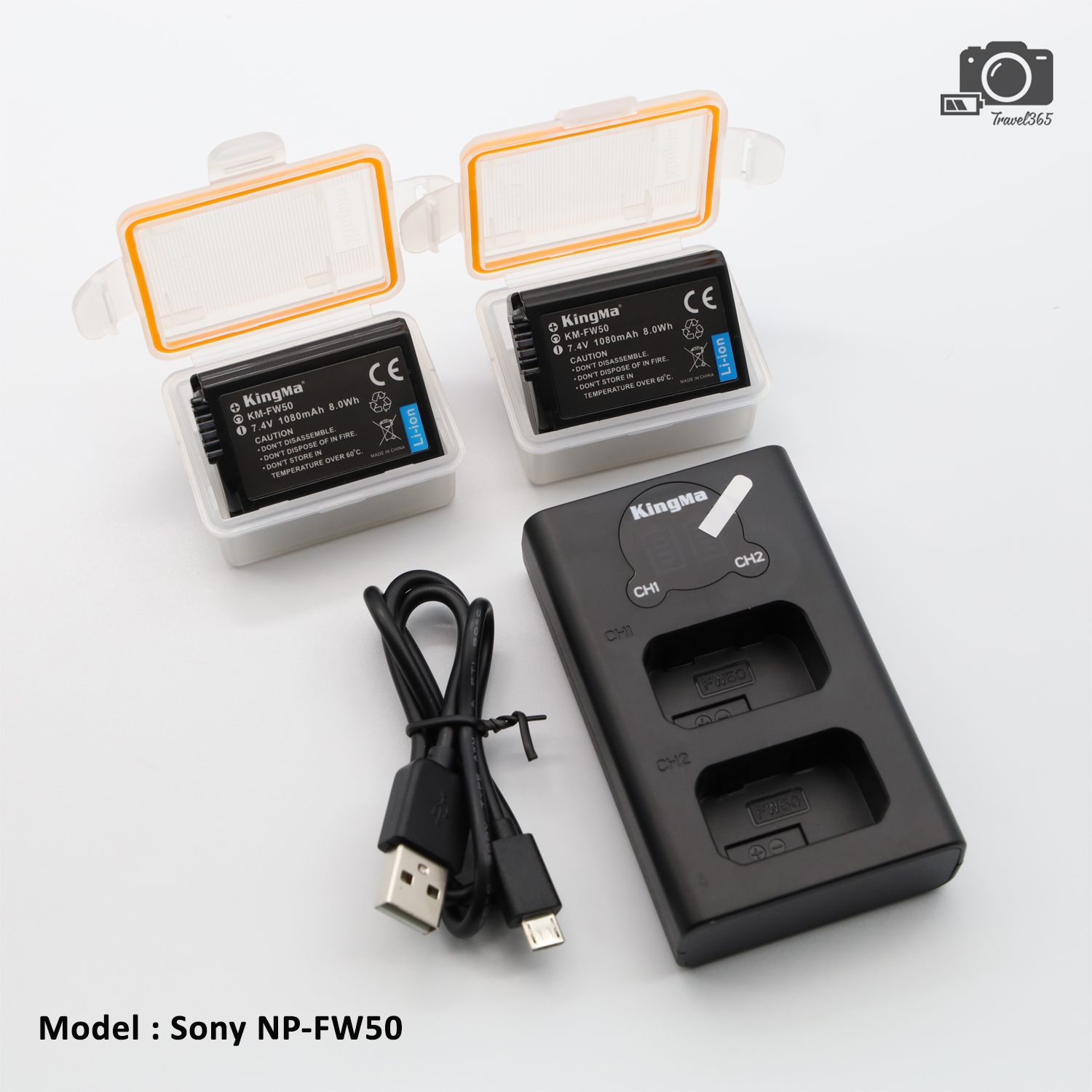 แบตเตอรี่กล้อง 2 ก้อน + แท่นชาร์จ SONY NP-FW50 สำหรับกล้อง SONY รุ่น NEX / a5000 / a5100 / a6000 ...