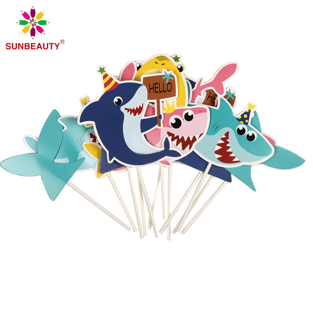 12pcs Cartoon Shark Cupcake Topper Kit Kids Boy Birthday Party ...