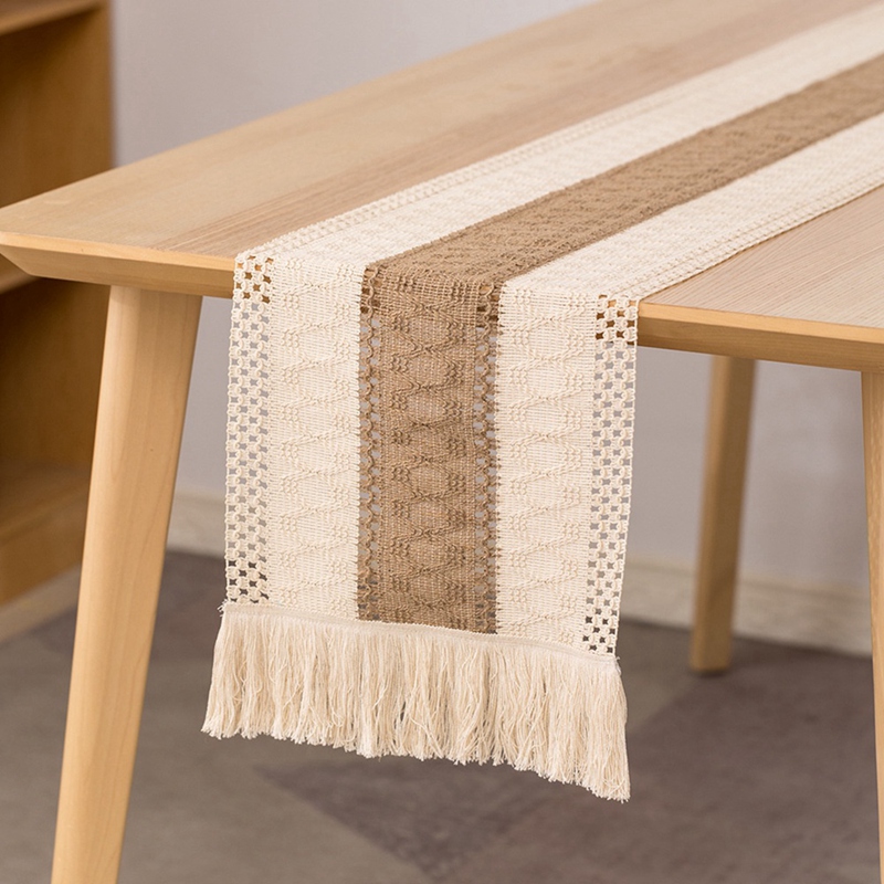 Cream Beige Bohemian Style Table Towel with Tassel Hand Woven Cotton ...