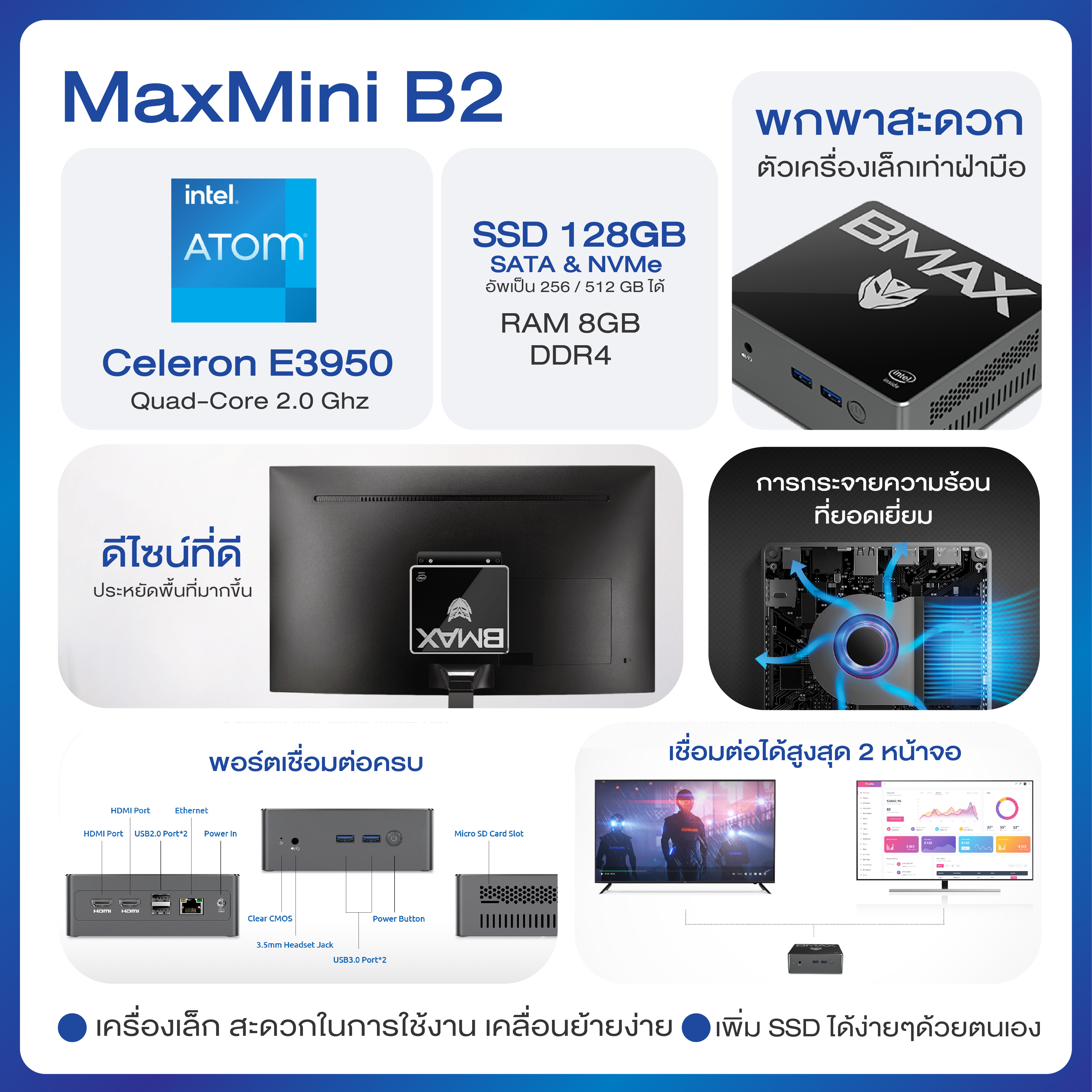 BMAX B2 mini PC HTPC มินิ พีซี วินโดร์ 10 แท้ CPU Intel Quad Core 2 ...