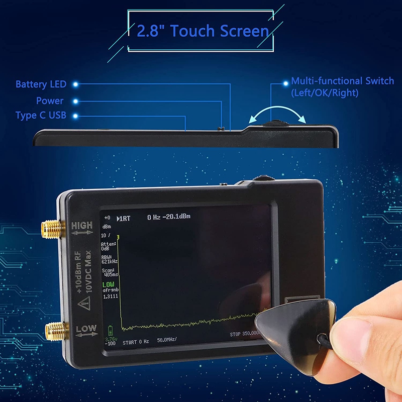 Upgraded TinySA Spectrum Analyzer,MF/HF/VHF UHF Input for 0.1MHZ-350MHZ ...