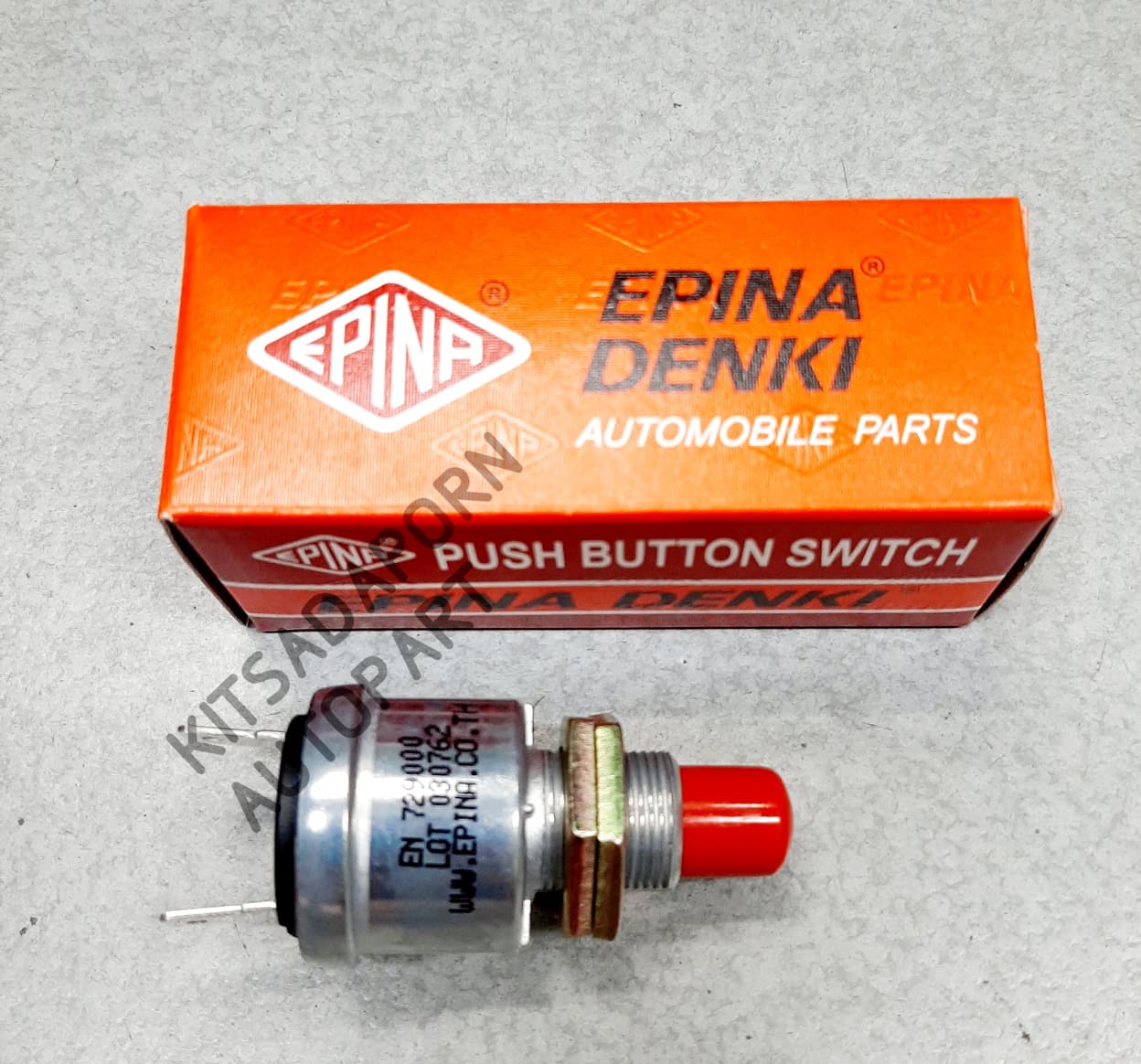 สวิตซ์กดสตาร์ท/สวิตซ์กดแตร ยี่ห้อ EPINA DENKI, หัวพลาสติกสีแดง, 2 ขา ...