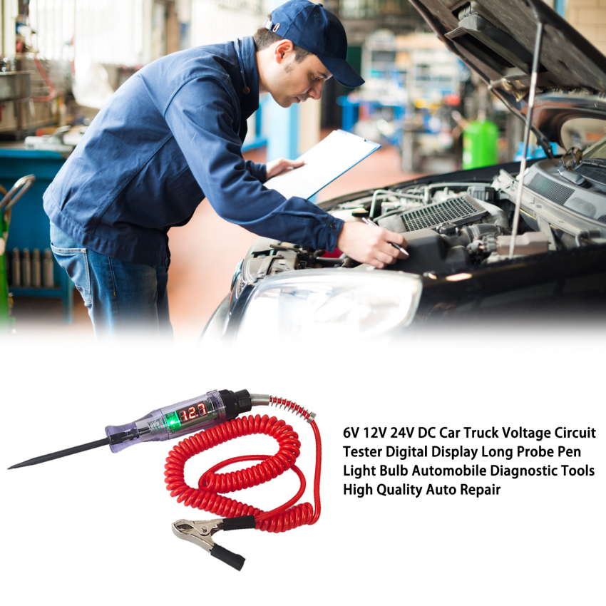 Car Truck Voltage Circuit Tester Digital Display Long Probe Pen Light ...