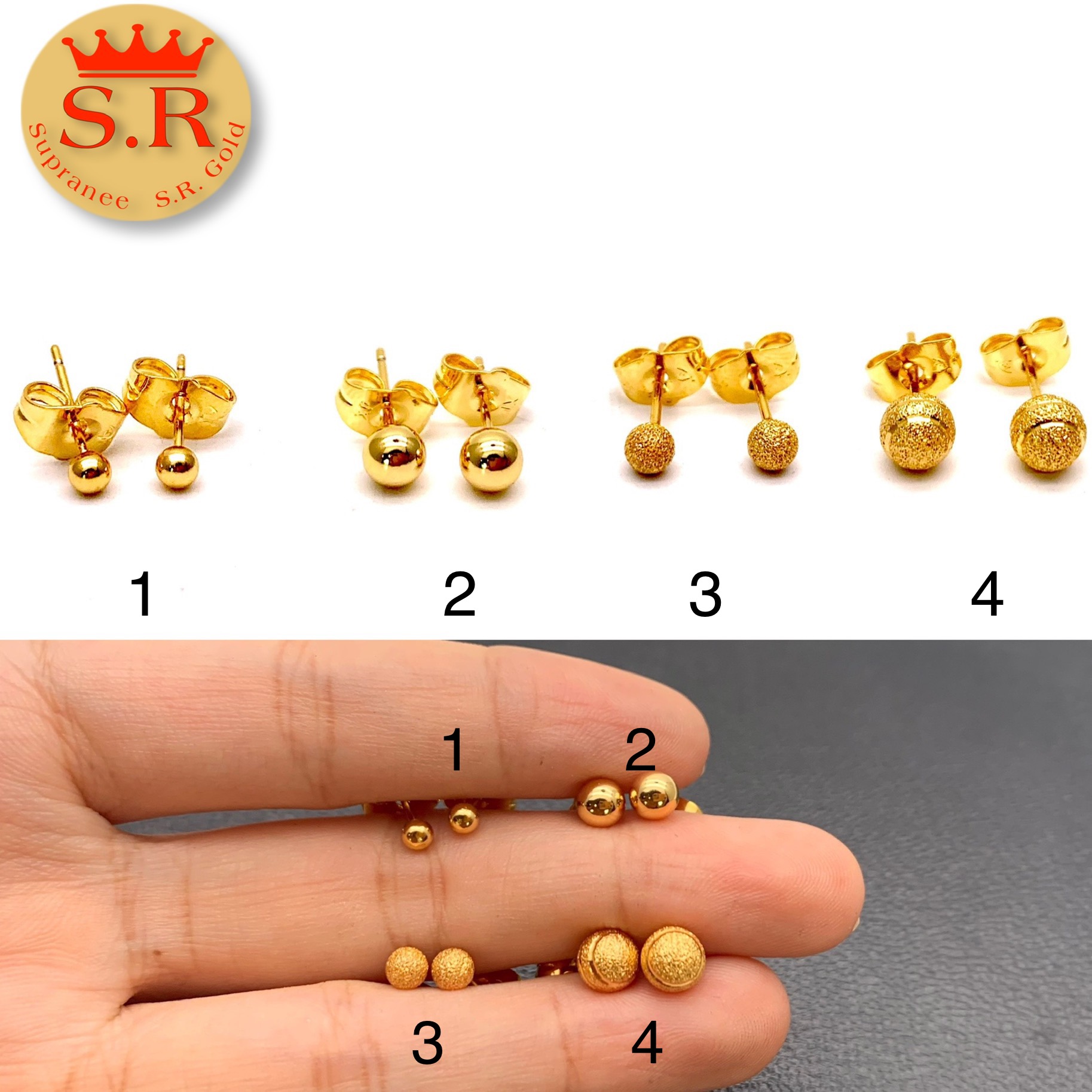 ต่างหูตุ้มหุ้มทองคำแท้ byสุปราณี S.R. GOLD - Supraneesrgold - ThaiPick