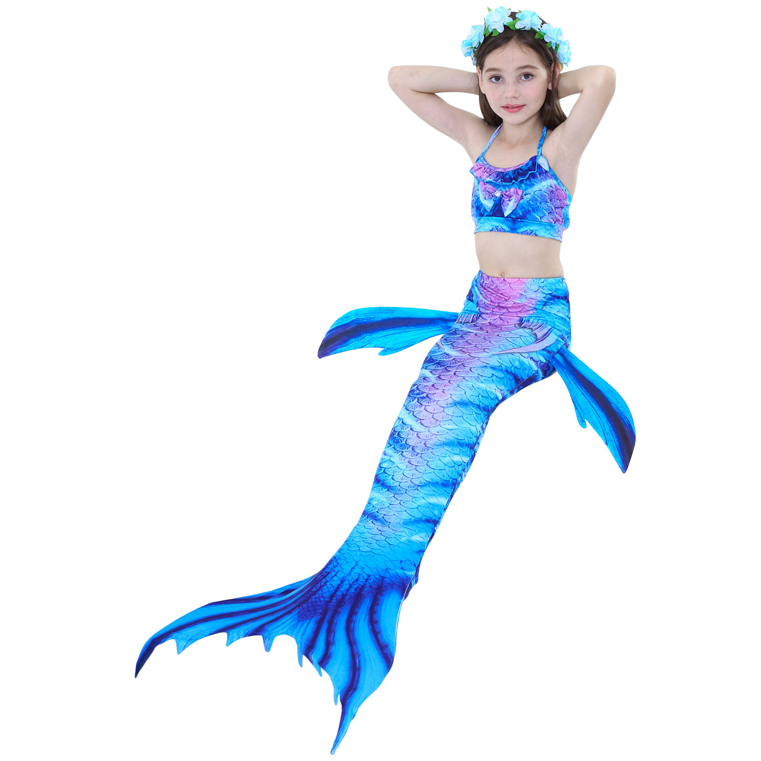 ชุดว่ายน้ำเด็กผู้หญิง Spark Mermaid Tail 4 ชิ้นพร้อม Monofin สำหรับเด็ก ...