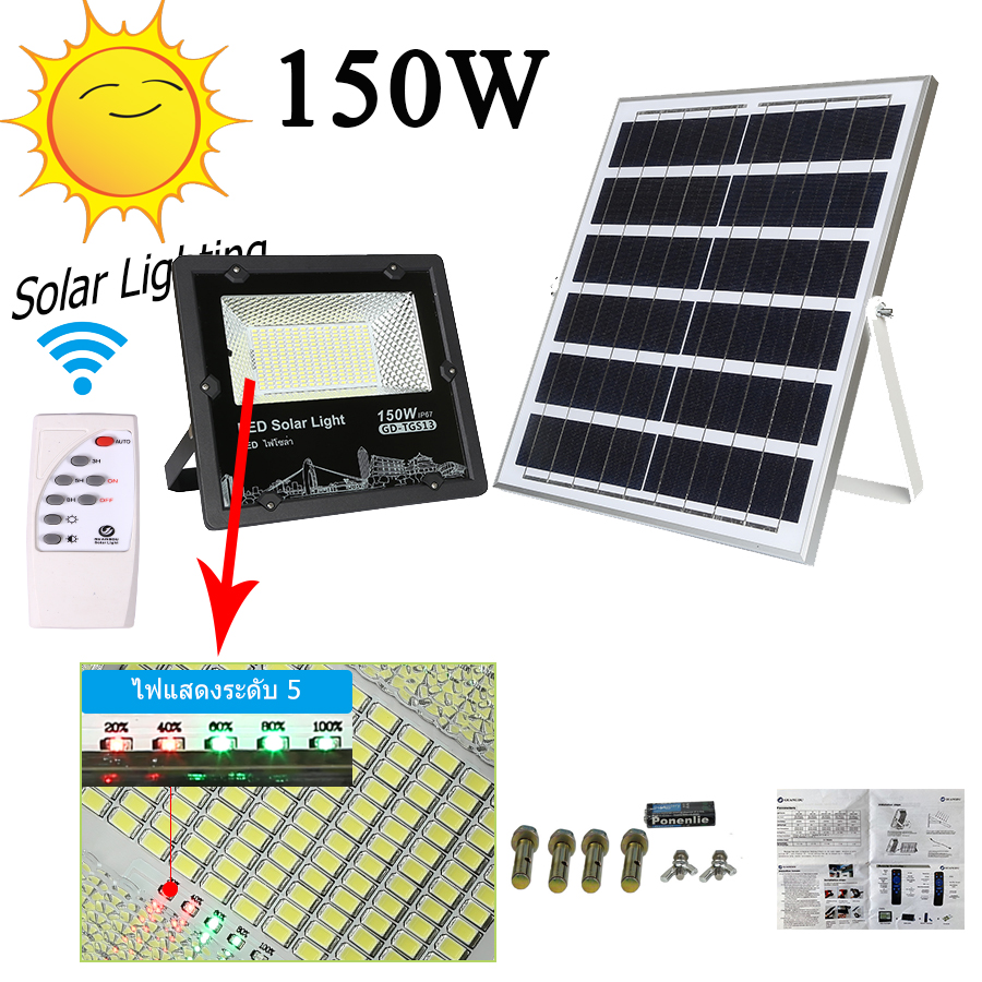 จัดส่งฟรี คุณภาพสูง ถูก solar led spot light 50w 60w 75w 100w 150w 200w 300w ไฟสนาม solar cell ...