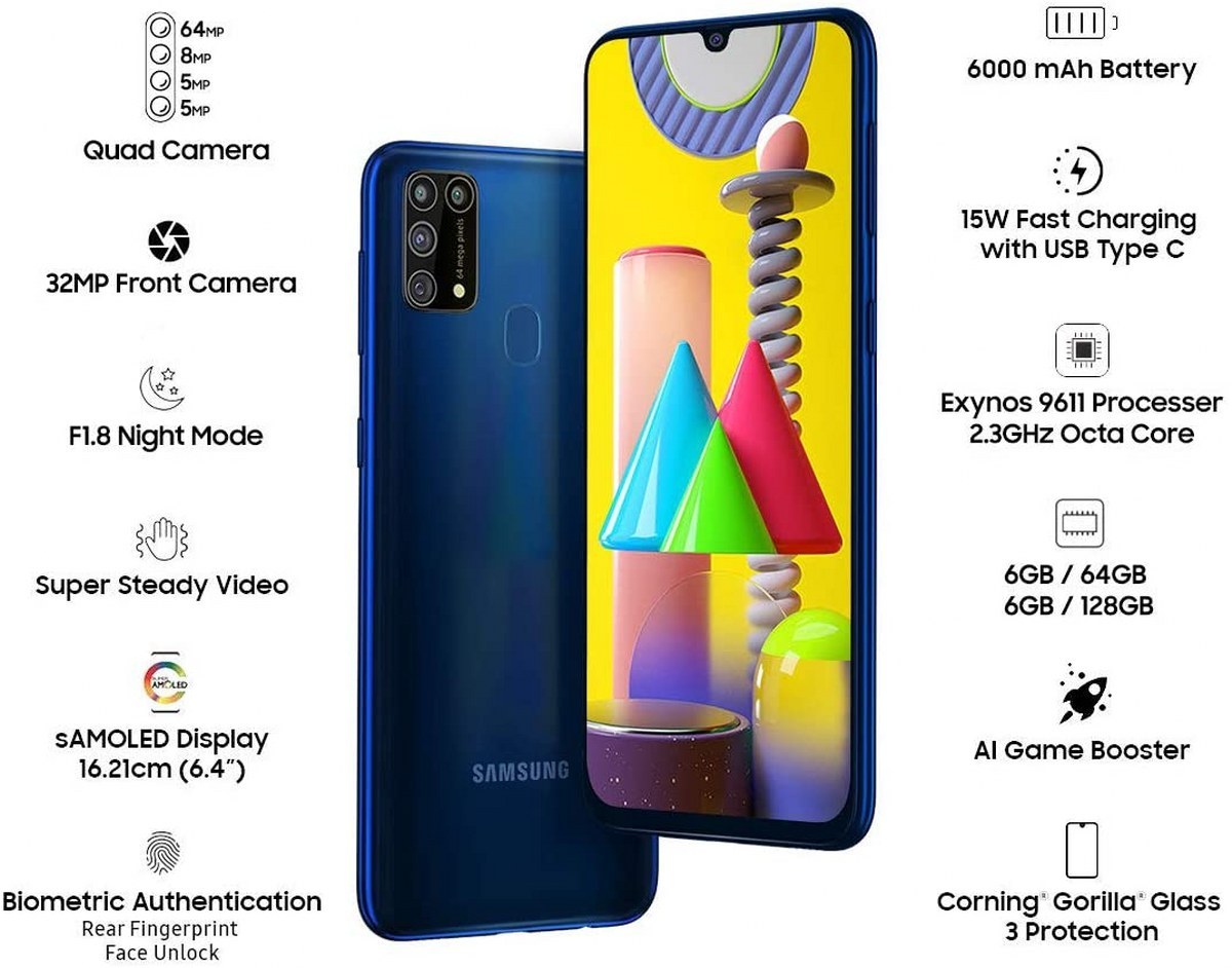 โทรศัพท์มือถือ Samsung Galaxy M31 (ซัมซุง M31)ขนาดหน้าจอ 6.4 นิ้ว RAM 6 ...