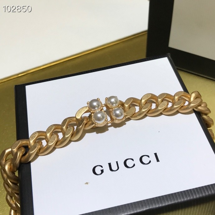 Double G สร้อยคอสร้อยคอ Pearl Hollow GG Letter โลโก้สร้อยคอคลาสสิกหนา ...