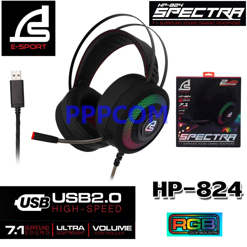 (หูฟังแถมขาตั้ง) Signo HP-824 Spectra หูฟังเกมมิ่ง USB Headphone หูฟัง ...