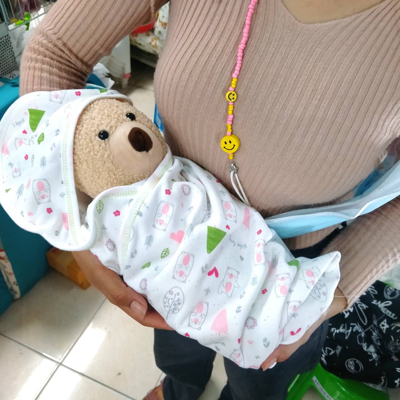 Ping Baby ผ้าห่อตัว เนื้อผ้า Cotton 100% ขนาด 80*75 ซม. มีหมวกในตัว ...