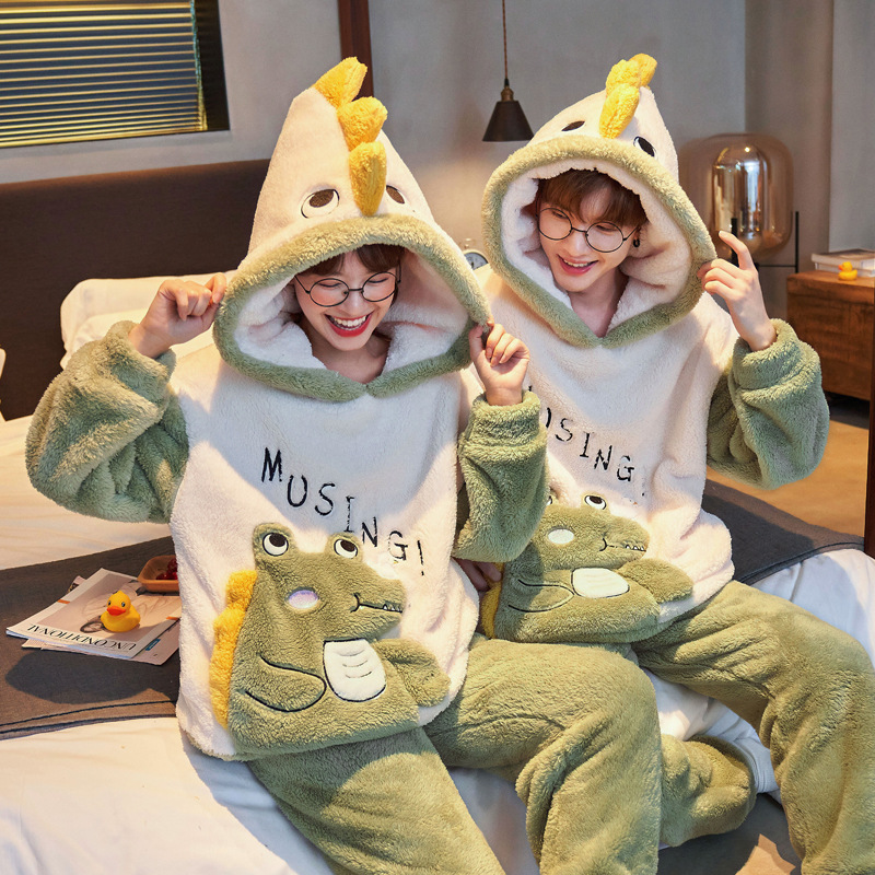 Couples Pajamas Sets Women Men Winter Thicken Pyjamas Sleepwear Cartoon ...