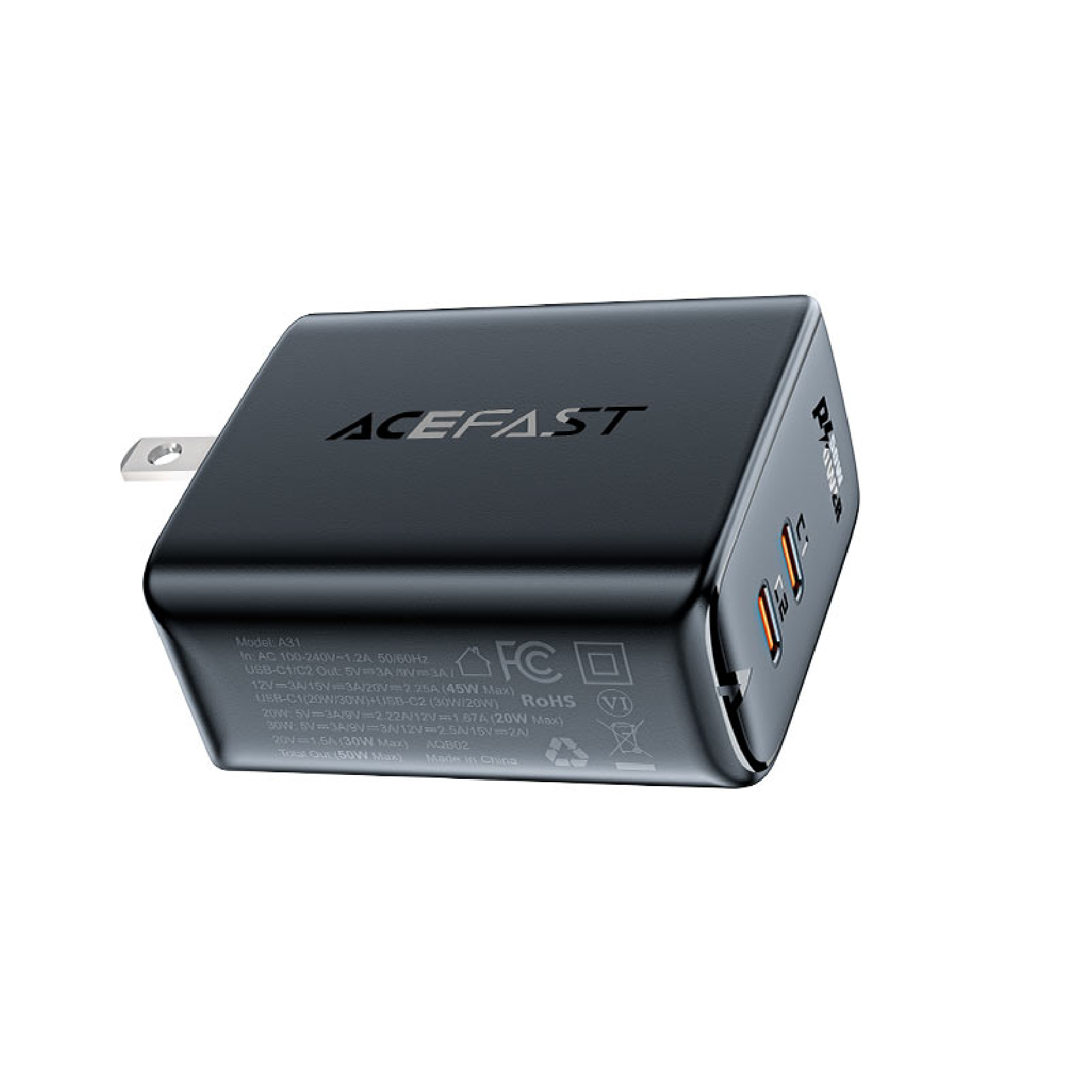 ACEFAST PD50W GaN Dual Port USB-C 2 Port (US) A31 Black (รับประกันศูนย์ 1 ปี) By Jaymart ...