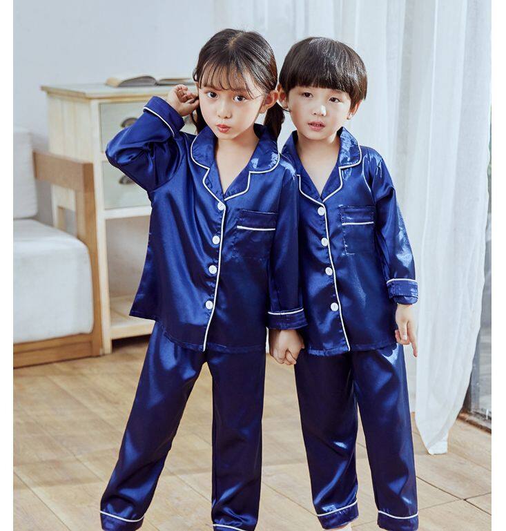 DEKDEK L62 ชุดนอนเด็ก 3-16 ปี ปกเชิ๊ตแพร แขนยาว+ขายาว(เด็ก) ชุดนอนเด็ก ...