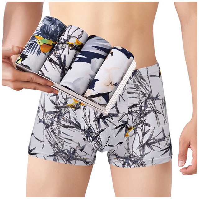 BEAUTYLIFE 4pcsset Milk Silk Men's Printed Trendy Briefs Trendy Printed ...