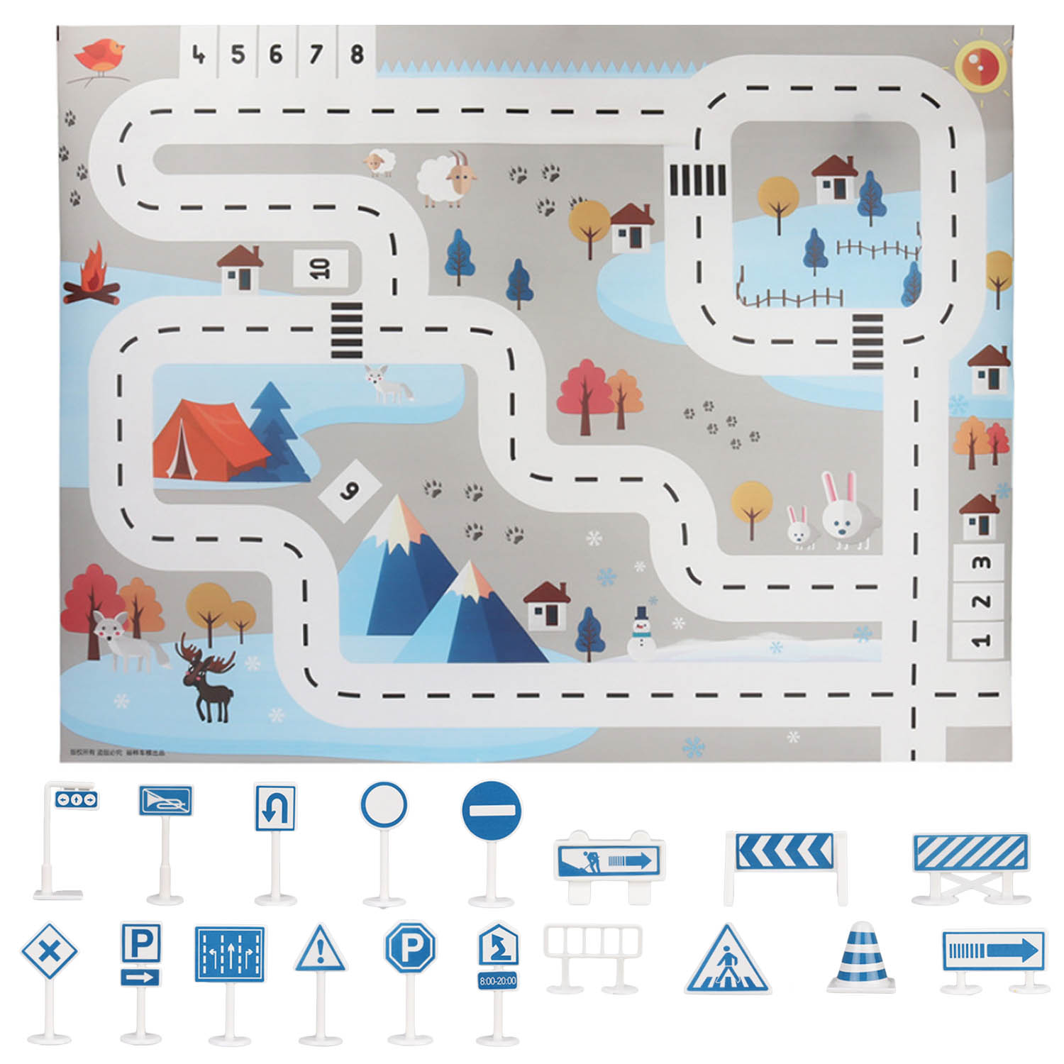 19pcs Kids City Road Playmat Taffic Car Highway Map Blanket City Scene ...