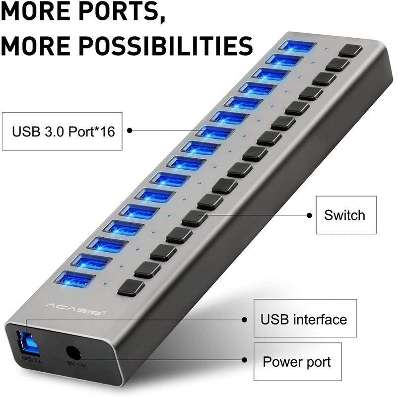 [HuB] ACASIS USB 3.0 HUB 16 PORTS ALUMINUM (พร้อมส่ง) WITH FAST CHARGING 12V/7.5A POWER อุปกรณ์ ...