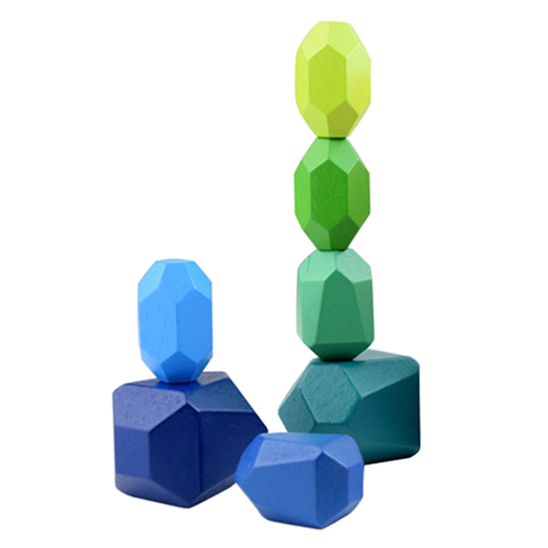 Children Wooden Colored Stone Blocks Building Block Educational Toy ...