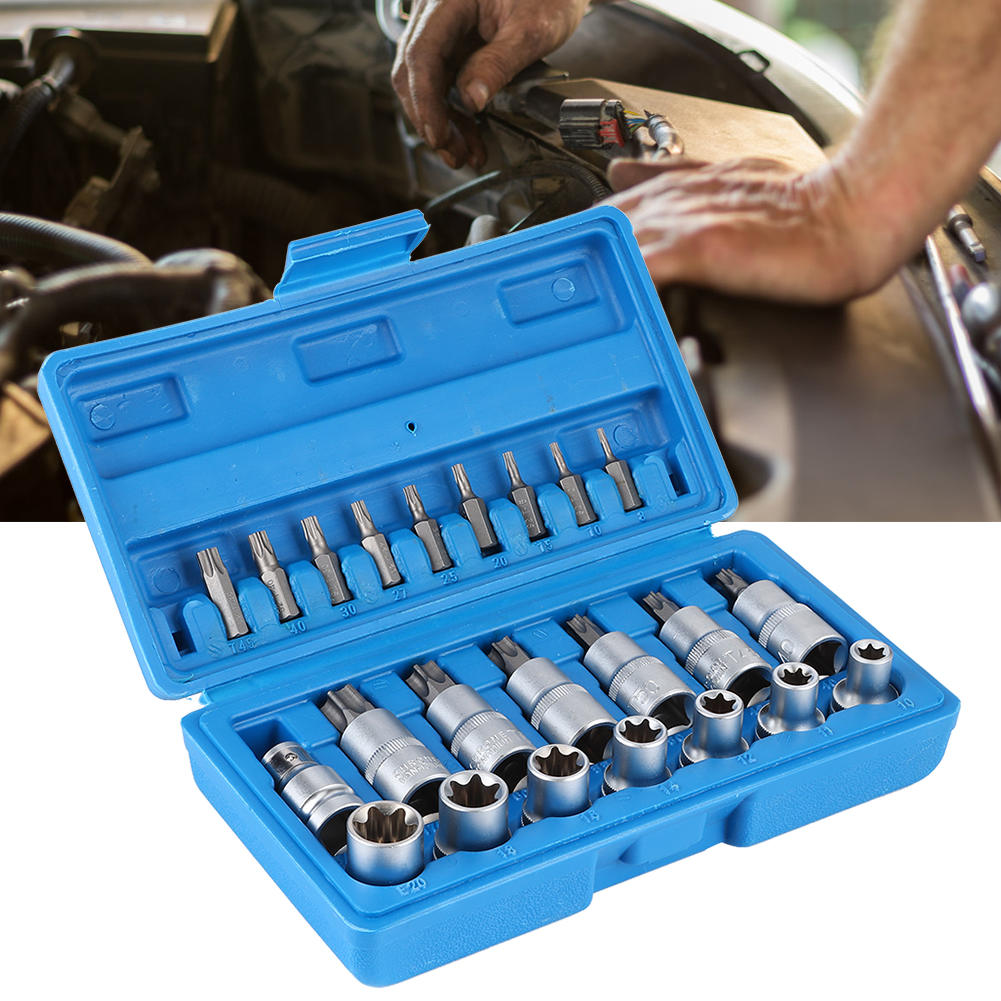 【ราคาต่ำสุด】Hex Socket Set, 23Pcs/set 1/2in Hex Socket Bit E Type Star ...
