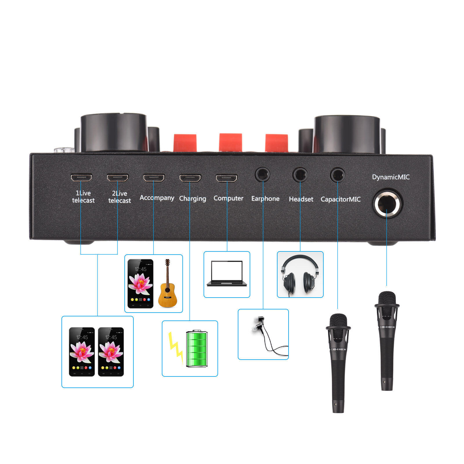 V8 Sound Card การ์ดเสียง V8 Audio Live บลูทูธ มินิเอฟเฟคไมค์ v8 ร้อง ...