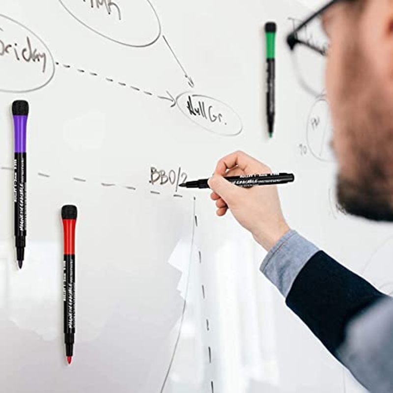 12Pc Magnetic Whiteboard Pens with Eraser Dry Wipe Markers Whiteboard ...