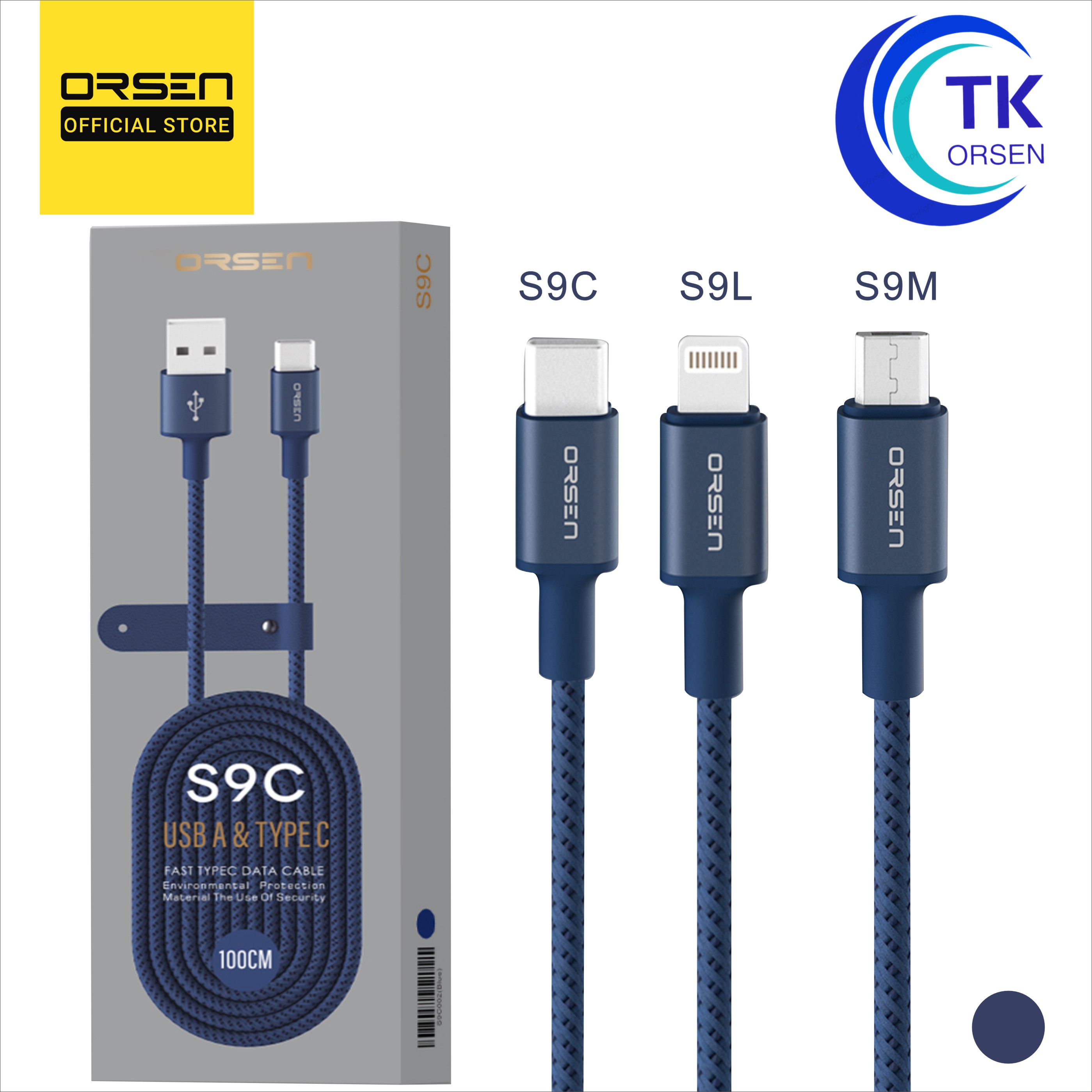 Orsen by Eloop S9 / S9L / S9M / S9C สายชาร์จ ไนลอนถัก USB Data Cable 2.1A Lightning/Micro/Type-C ...