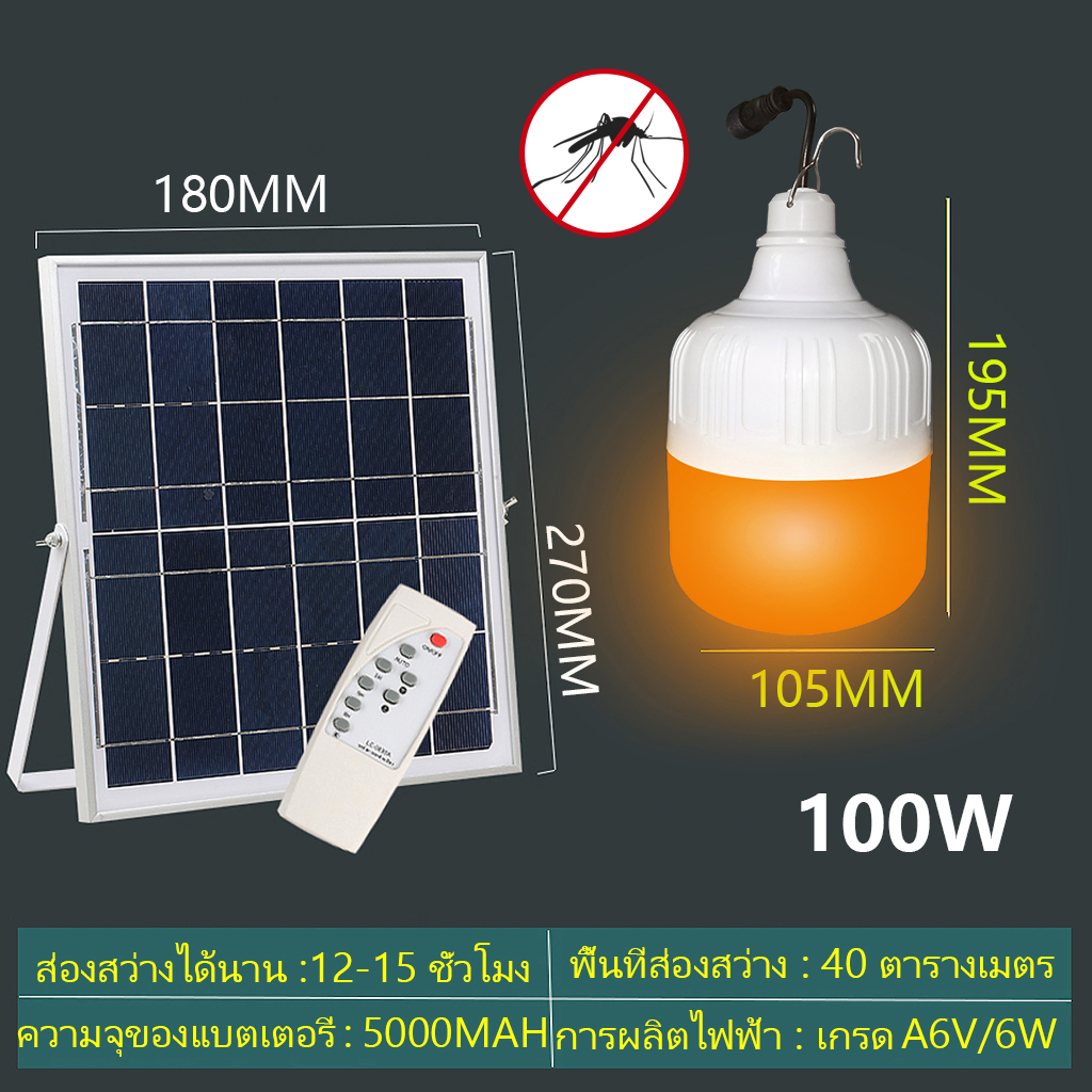 Solar Light 300W 200W 150W 100W หลอดไฟไล่ยุงโซล่าเซลล์ ไฟโซล่าเซล แสงไฟไล่แมลง ไฟไล่ยุง ไล่แมลง ...